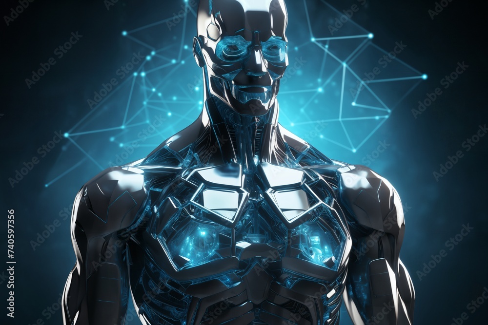 a robot with a human body skeleton made of liquid metal and glass and a ...