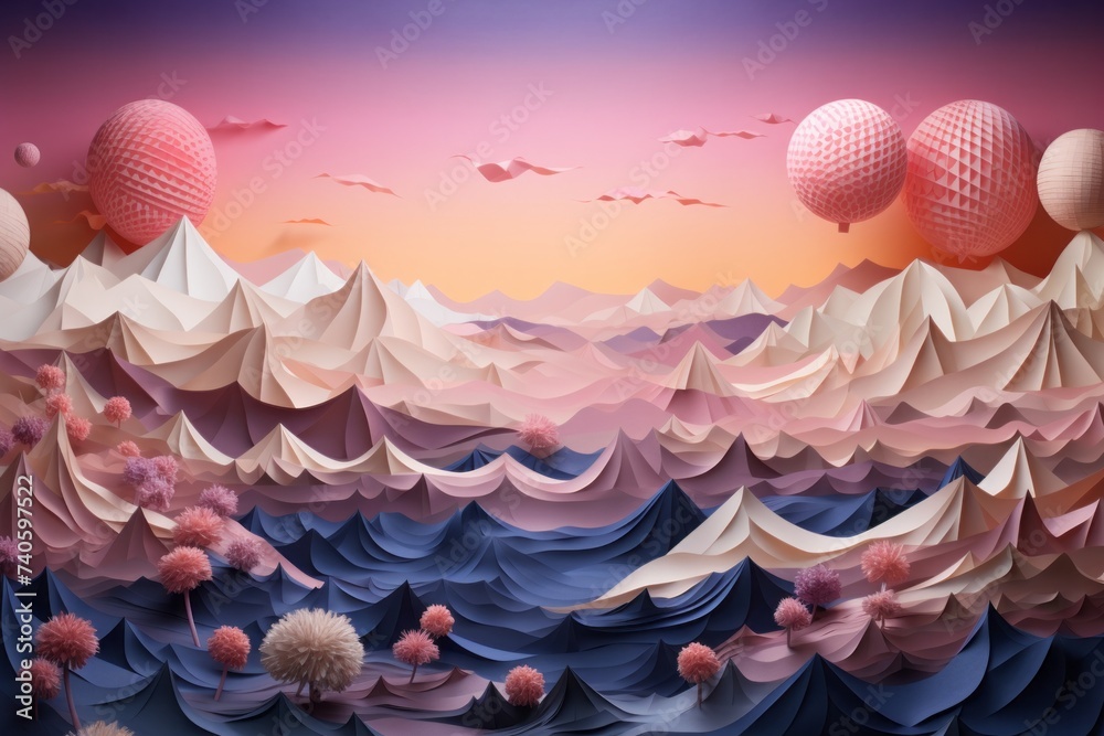 Paper landscapes with a background featuring intricately crafted paper ...