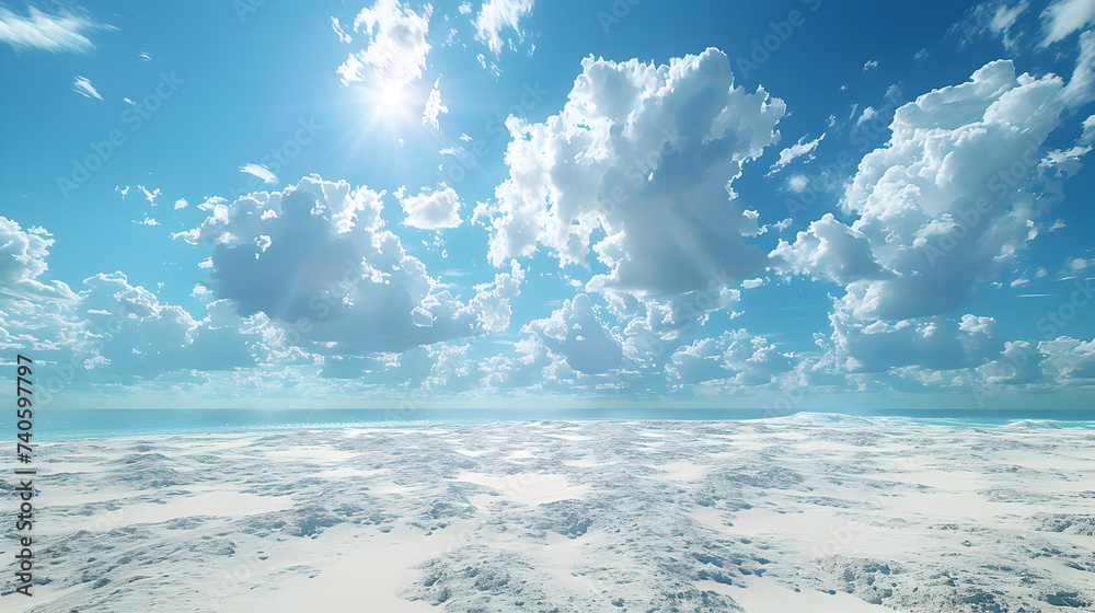 Blue fantastic 3d clouds on the floor, sky and landscape. Gentle colors ...