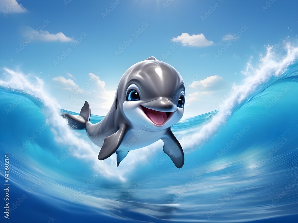 Cute Dolphin in Sparkling Waves, Cute Baby Dolphin Leaping in Sparkling ...
