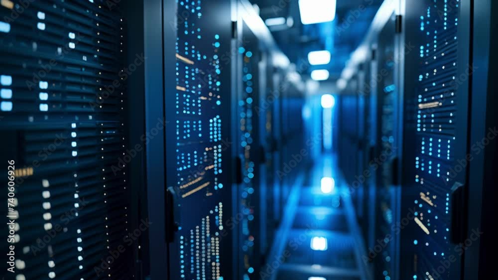 Detailed shot of a computer server room in a manufacturing facility ...