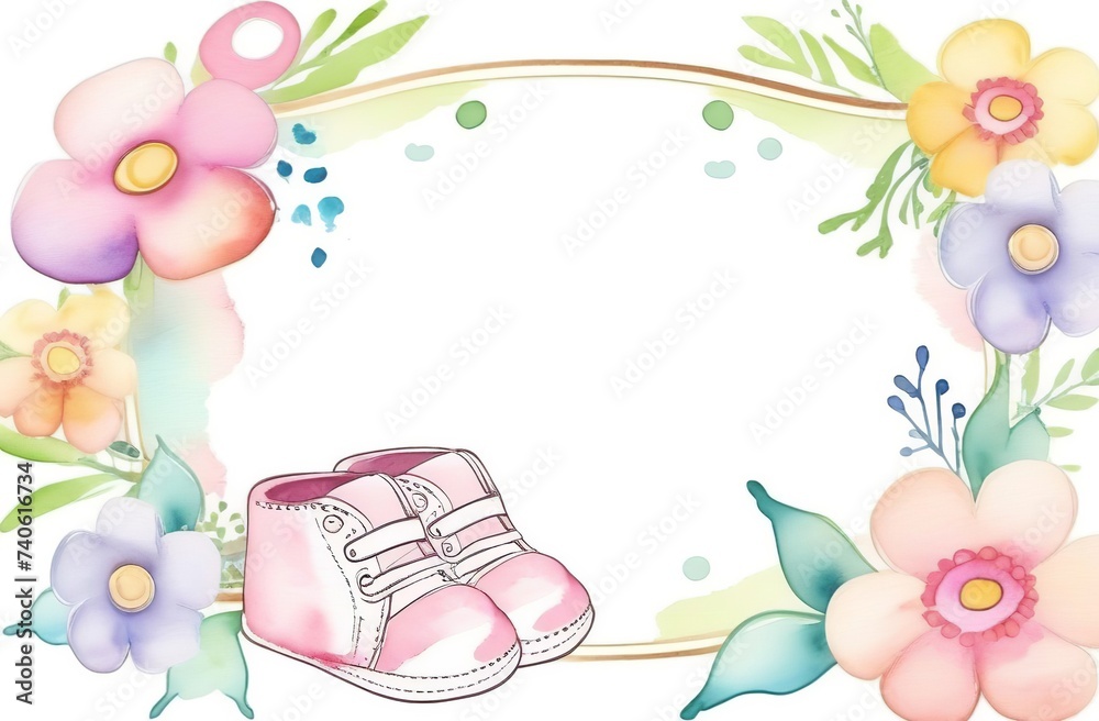 Baby born frame with draw flowers, bow, baby bottle and booties ...
