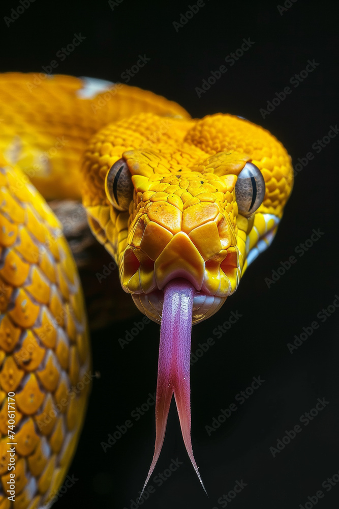 tête de serpent de face avec langue sortit, agressif prêt à attaquer ...