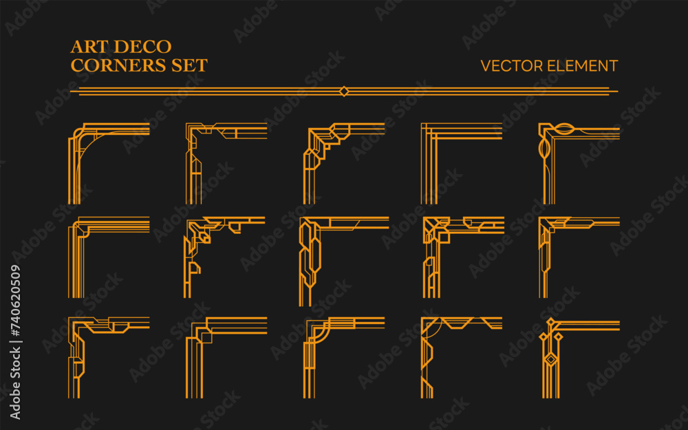 Art deco corners set, decorative gold corners, Vintage gold corners ...