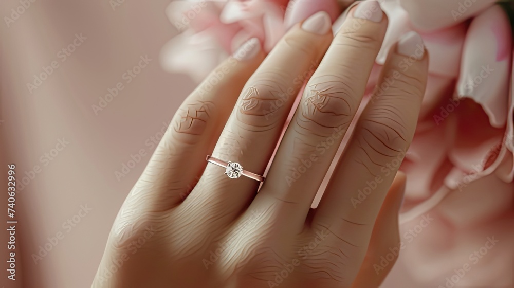 details of the wedding ring and the bride's hand to convey the emotion ...