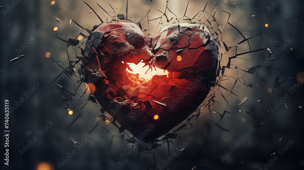 Broken Heart, an abstract image of a broken heart, hardcore style ...