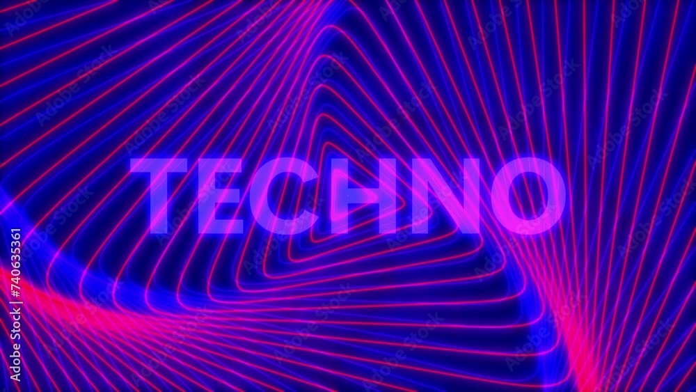 Neon glowing word TECHNO on twist neon background. Flicker letters word ...