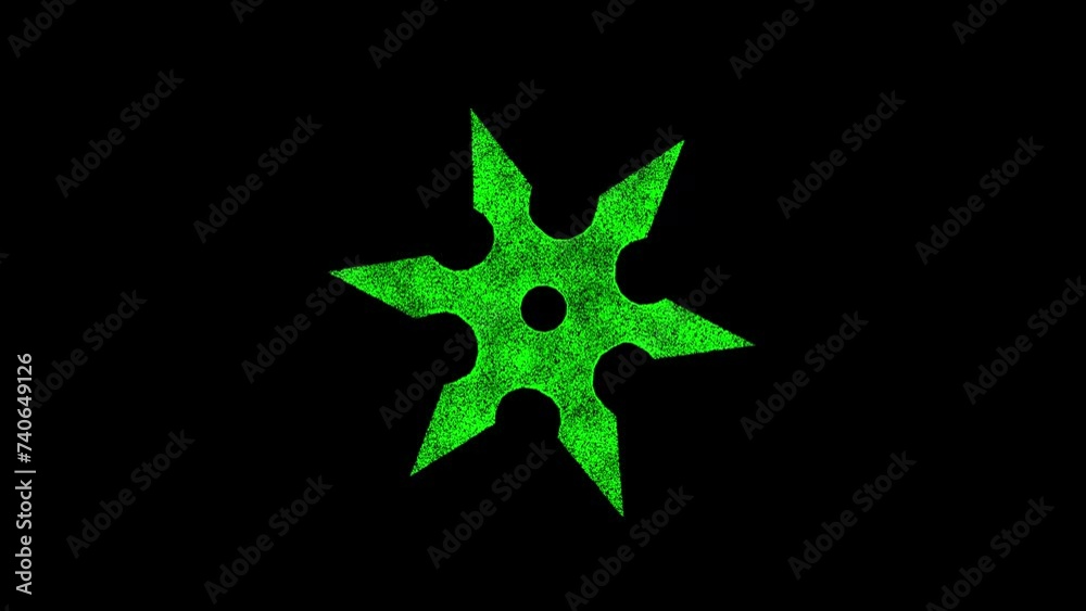 3D Japanese ninja shuriken rotates on black background. Ancient weapons ...