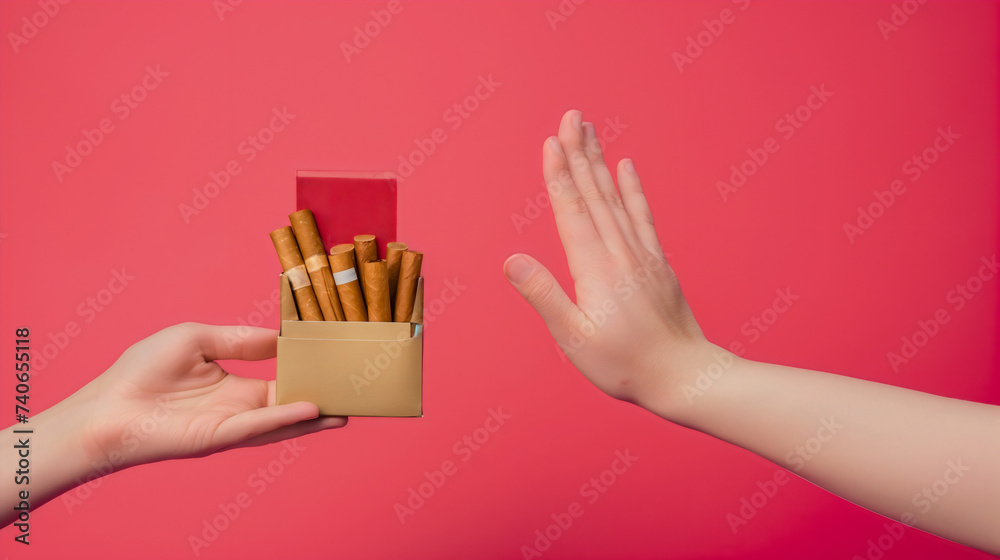 Studio photography of a one person offering a box of cigarettes and ...