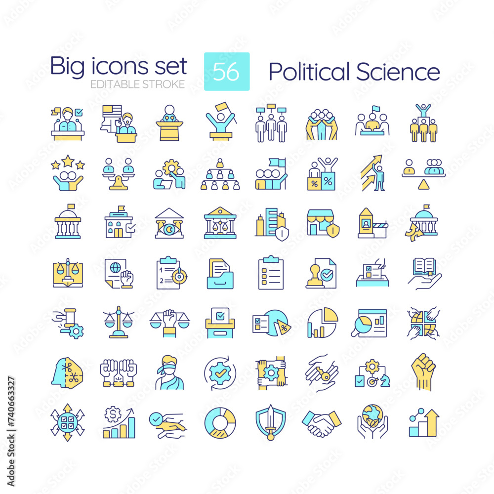 Political science RGB color icons set. Individual rights regulation ...