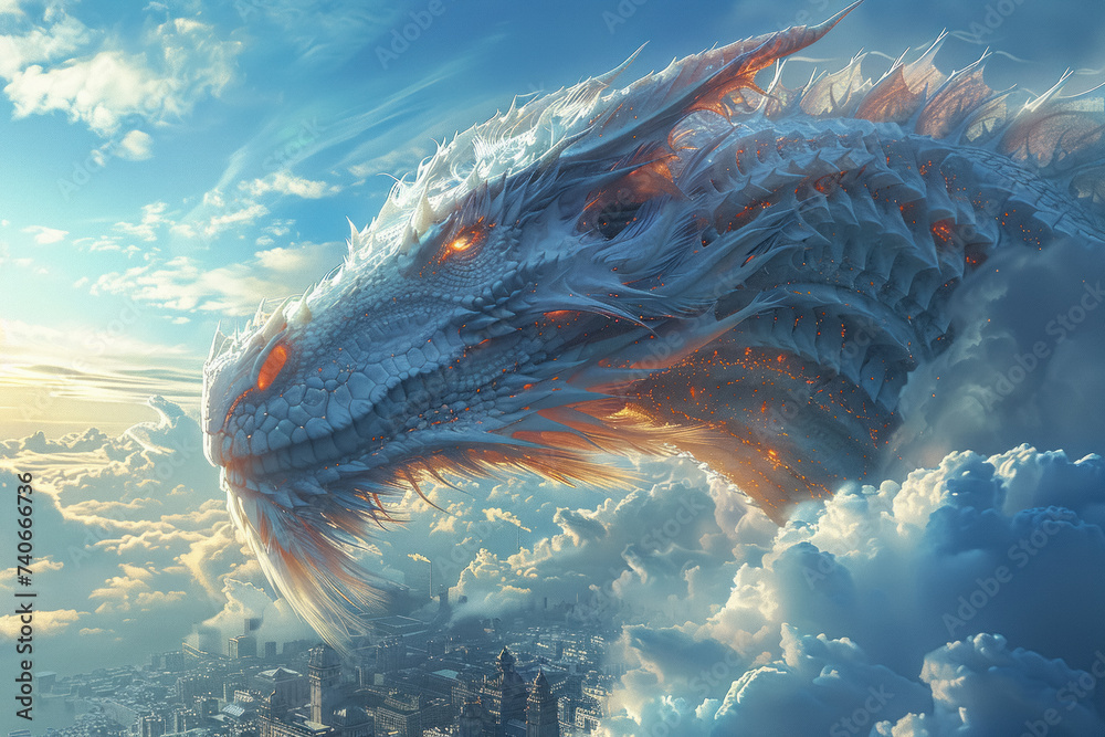 Smart cities floating in the sky connected by digital twins and guarded ...