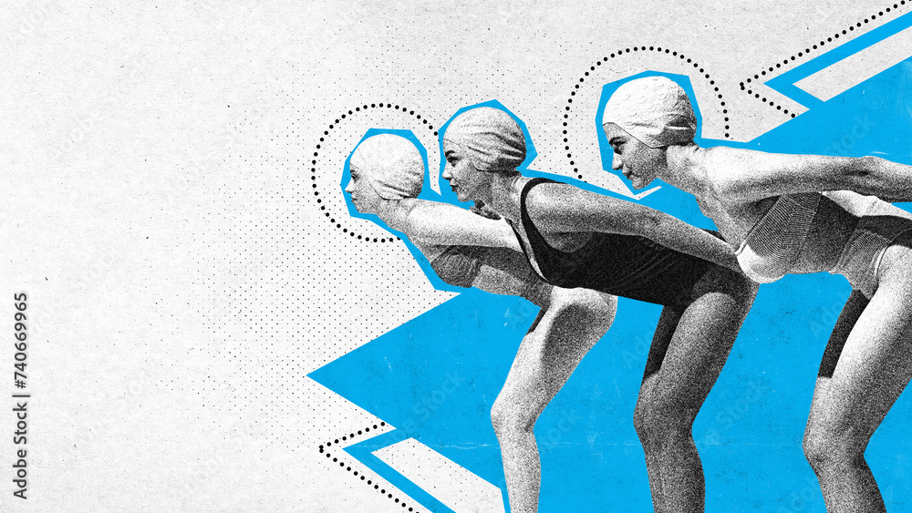 Poster. Contemporary art collage. Three competitive and motivated ...