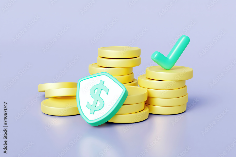 3D rendered illustration of secure funds protection concept with pile ...