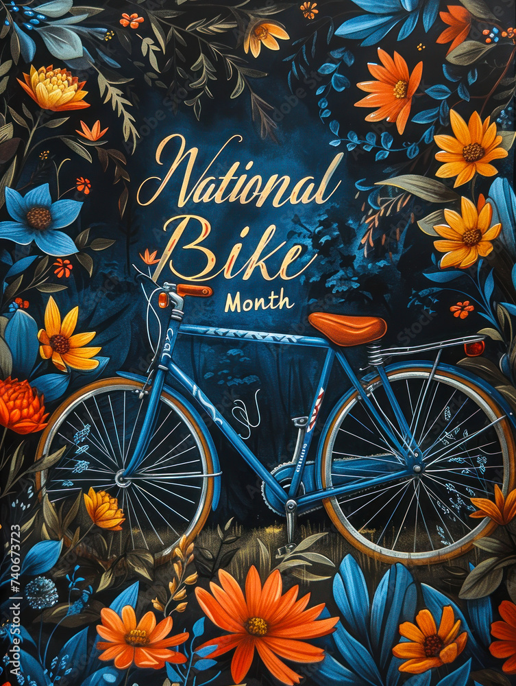 National Bike Month celebration poster with ornate calligraphy and ...