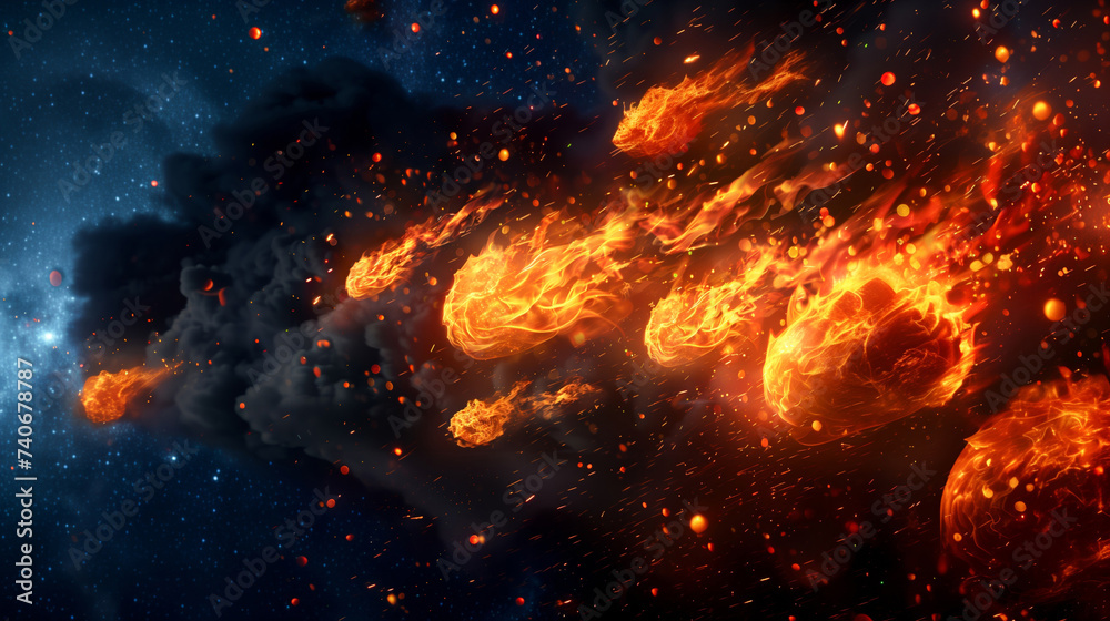 Apocalyptic scenario of the end of the world with balls of fire and ...