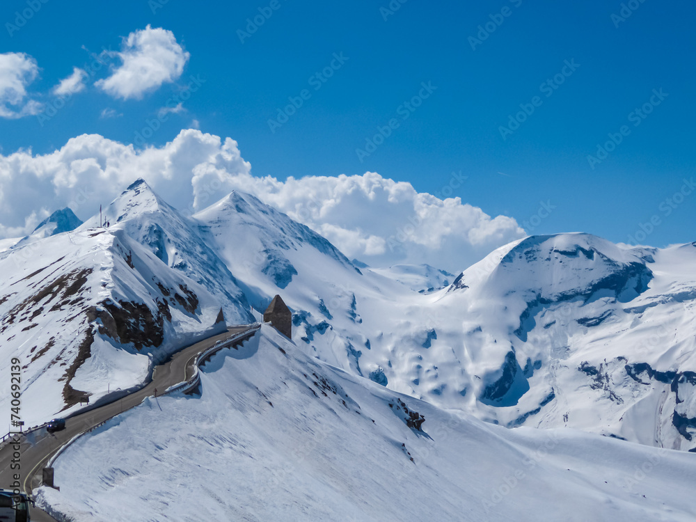 Grossglockner high alpine road going along majestic snow covered ...
