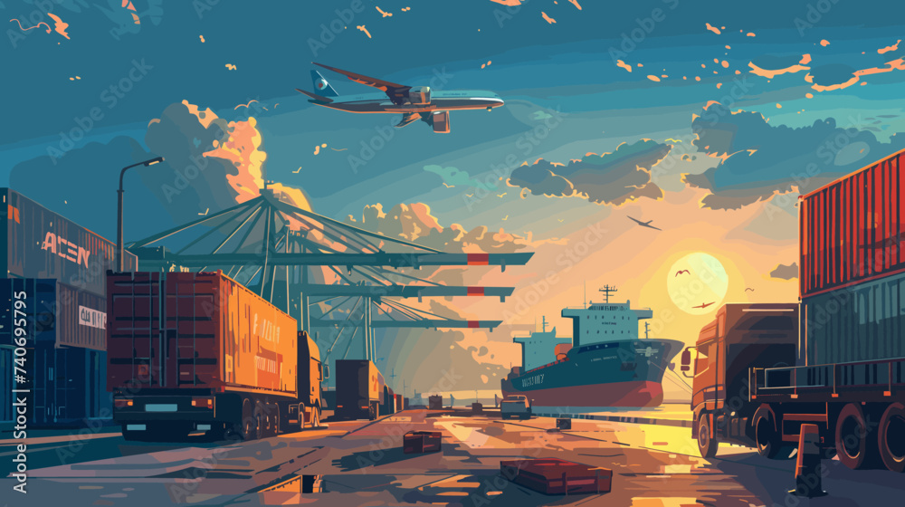 Busy port scene indicative of international trade and transportation ...