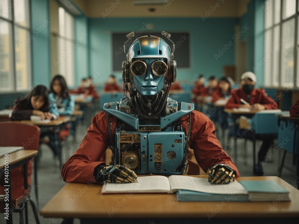 Humanoid robot working as teacher in school. AI Generated. Stock ...