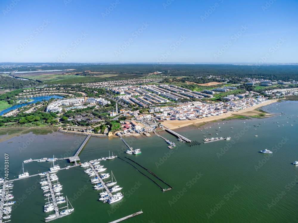 Foto de Aerial panoramic view of El Rompido beach village with Marina ...