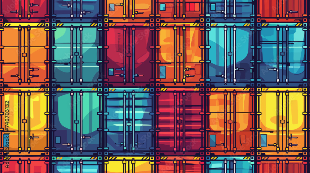 Seamless pattern of colorful shipping cargo containers stack in rows ...