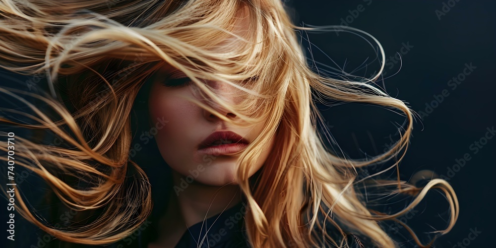 A woman with flowing blonde hair showcasing its natural waves and ...