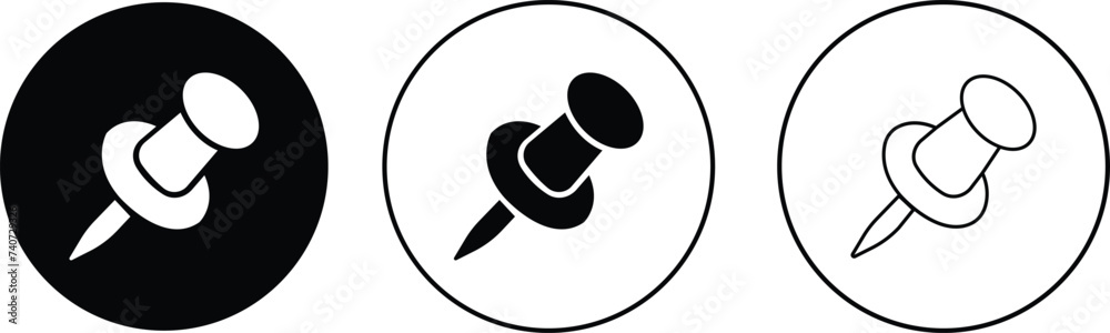 Push pin icons set. Thumbtack for note attach. Paperclip symbol Pushpin ...