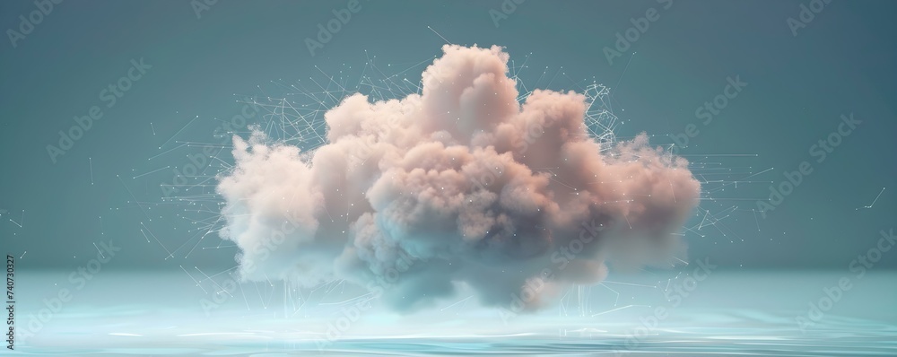 Cloud computing concept portrayed with data points merging into a ...