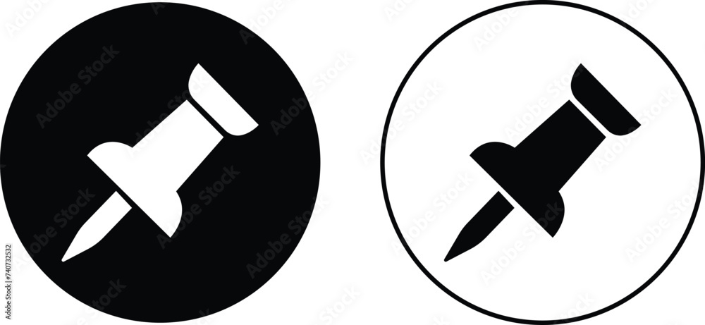 Push pin icons set. Thumbtack for note attach. Paperclip symbol Pushpin ...