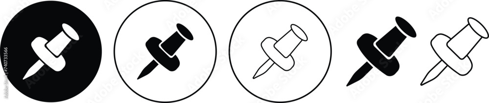 Push pin icons set. Thumbtack for note attach. Paperclip symbol Pushpin ...