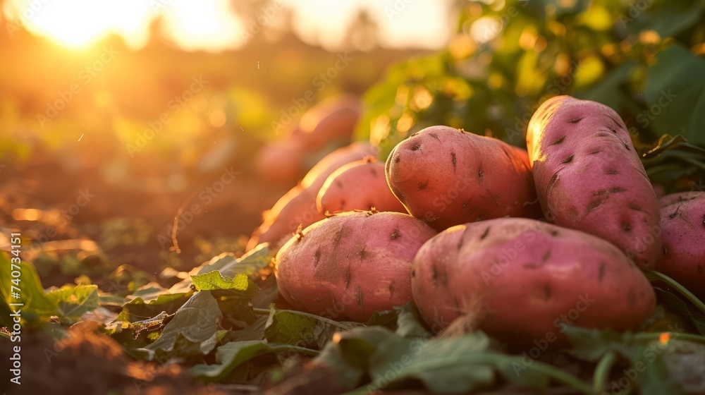 Growing sweet potato harvest and producing vegetables cultivation ...