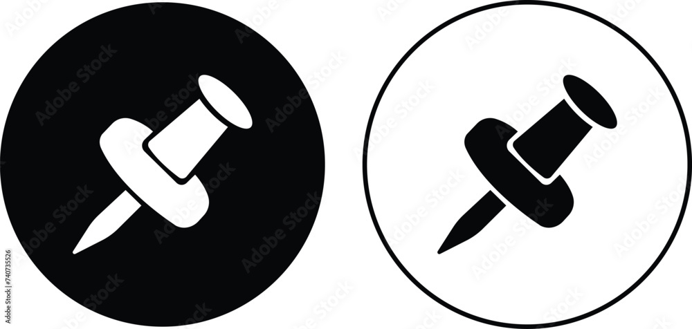 Push pin icons set. Thumbtack for note attach. Paperclip symbol Pushpin ...