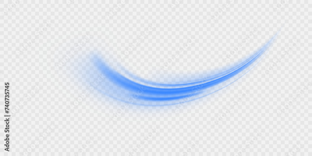 Wavy transparent curved lines in the form of a blue wave, dynamically ...