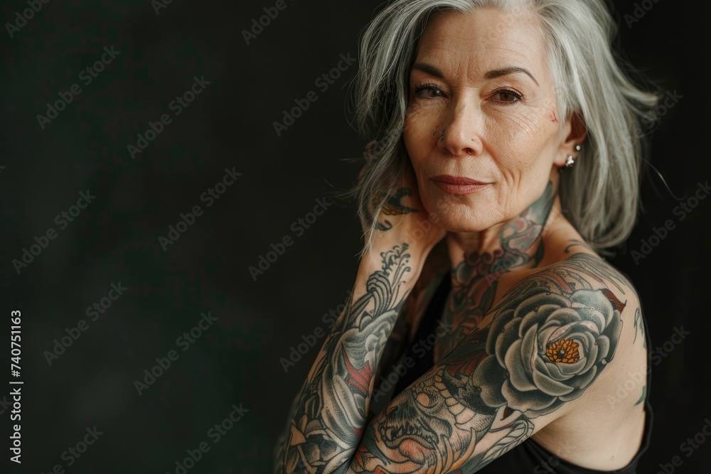 Aging with ink: elderly woman proudly poses with tattoo, showcasing ...