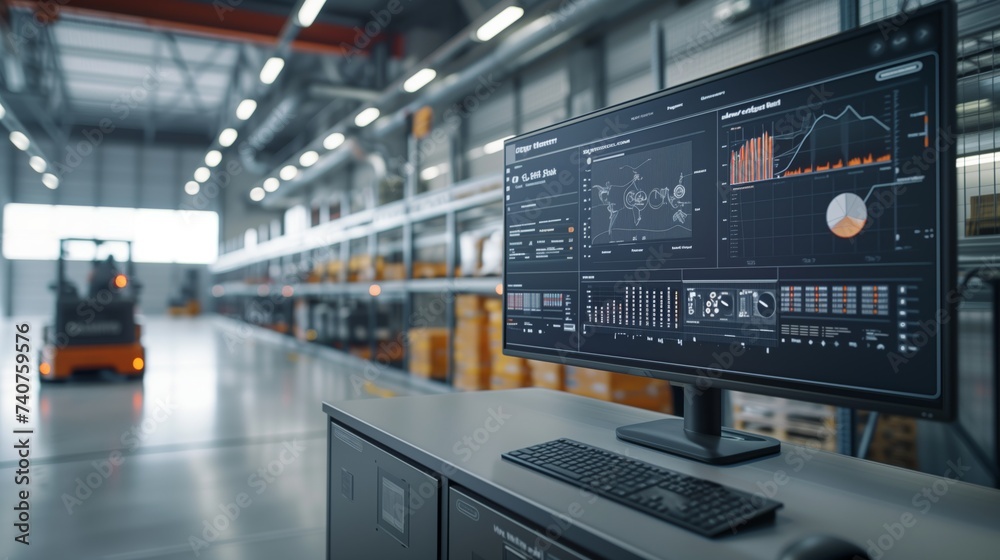 Foto de An advanced logistic software interface on a monitor with an ...