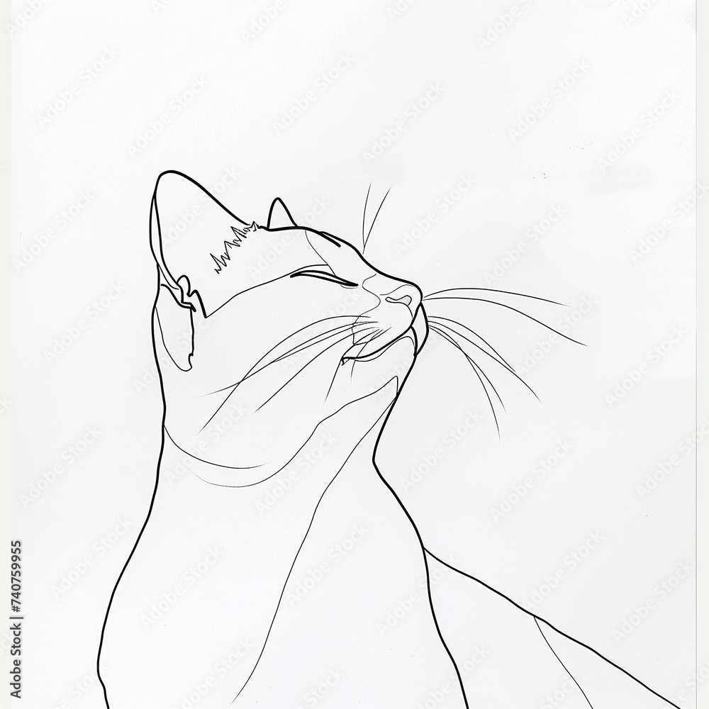 Minimalist Cat Profile Drawing in Single Unbroken Line Art Style on ...
