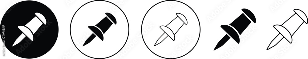 Push pin icons set. Thumbtack for note attach. Paperclip symbol Pushpin ...