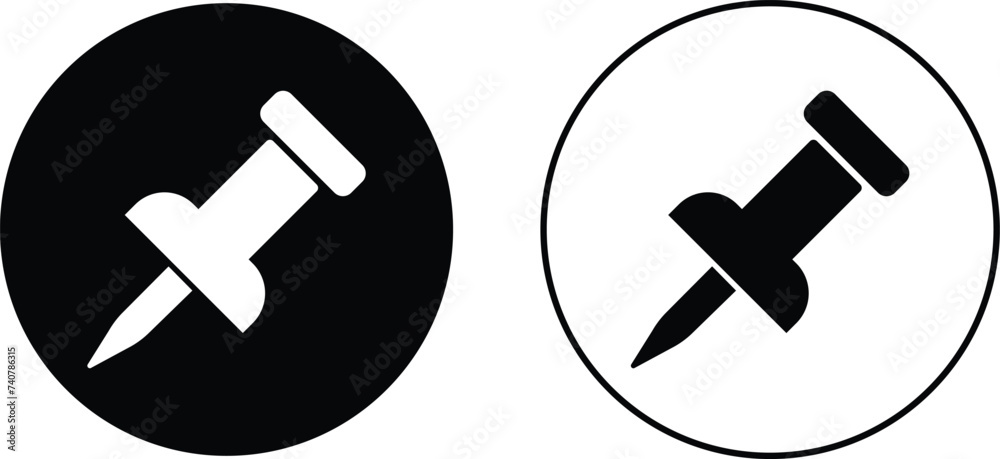 Push pin icons set. Thumbtack for note attach. Paperclip symbol Pushpin ...