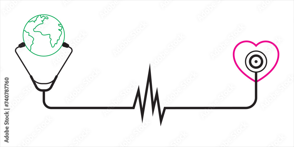 Stethoscope and medical love symbol single continuous line art. Health ...