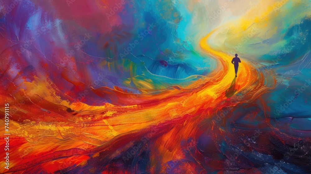 a vibrant, abstract painting, representing a state of creativity and ...