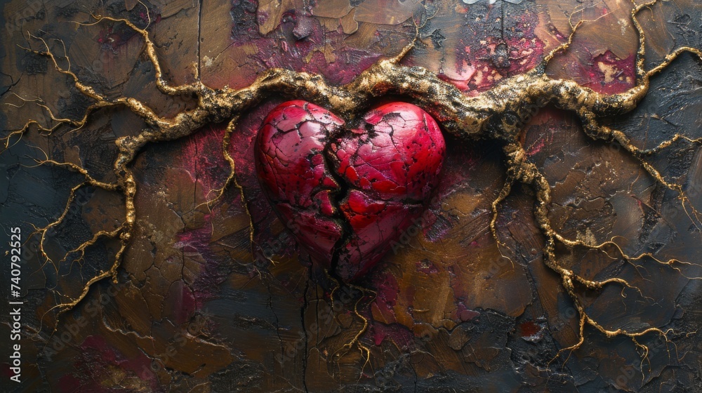 Ruby heart of an ancient tree pulsating with life roots entwined with ...