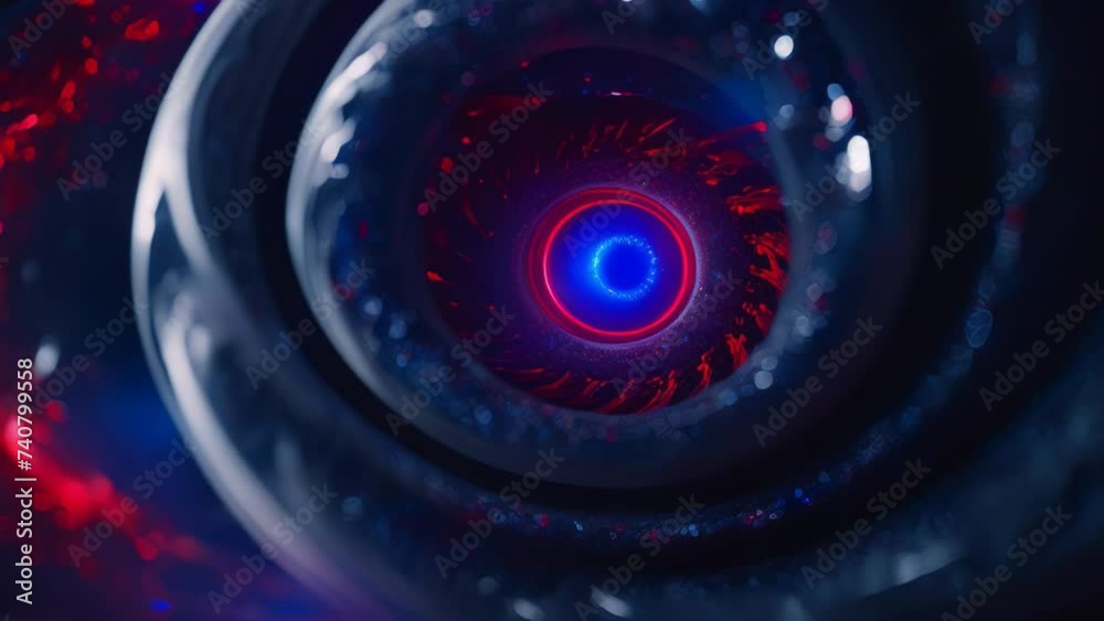 mechanical or robotic eye with intricate details. The core of the eye ...