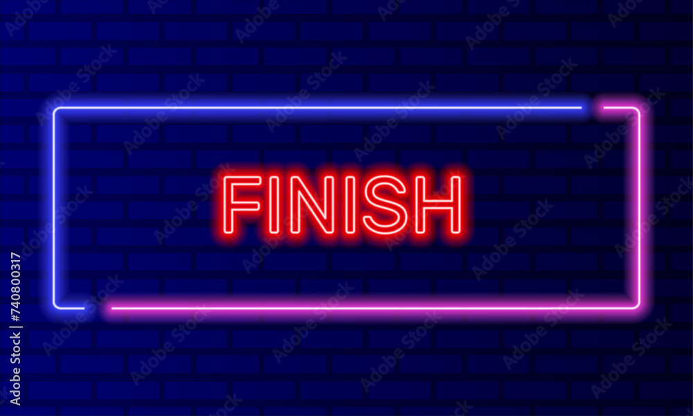 Neon sign finish in speech bubble frame on brick wall background vector ...