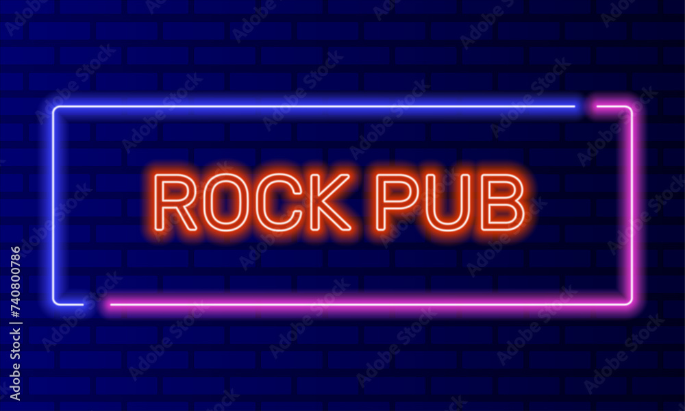 Neon sign rock pub in speech bubble frame on brick wall background ...