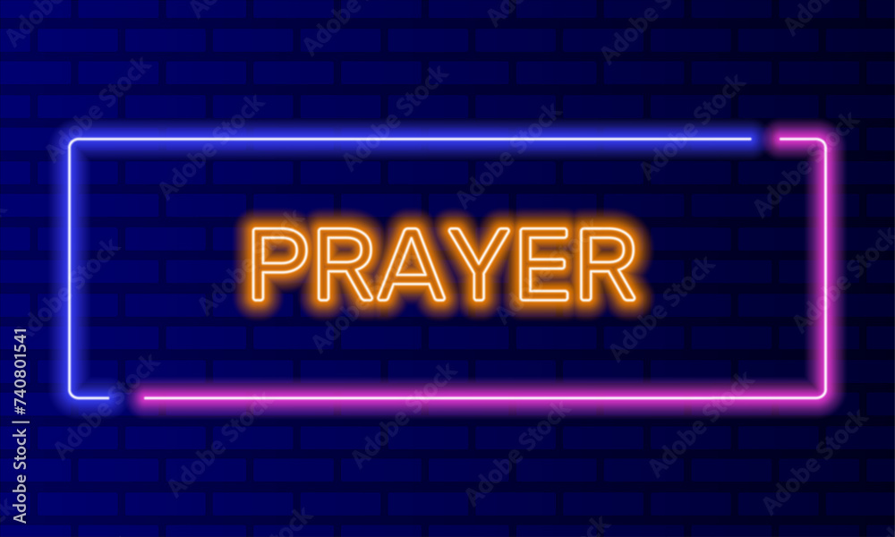 Vecteur Stock Neon sign prayer in speech bubble frame on brick wall ...