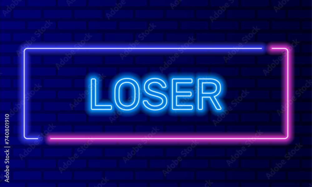 Neon sign loser in speech bubble frame on brick wall background vector ...