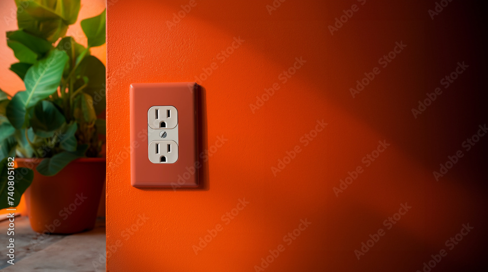 North American Electrical Socket on the Corner of a Bright Red Wall by ...