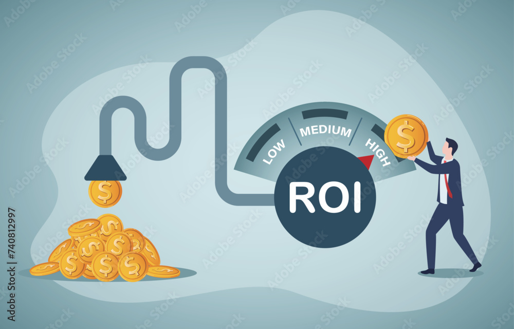 ROI, return on investment performance measure from cost invested and ...
