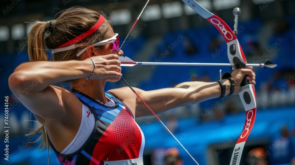 Fotografia Arrow released from bow emphasizing athlete s precision motion summer olympic Ilja Kup na Posters.pl