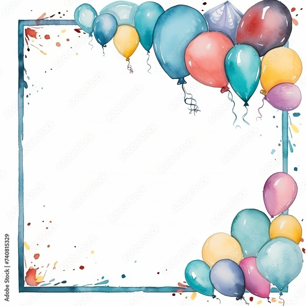 frame with balloons and confetti. birthday banner frame hand-drawn ...