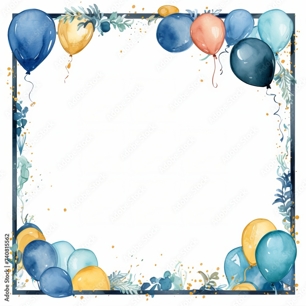 frame with balloons and confetti. birthday banner frame hand-drawn ...